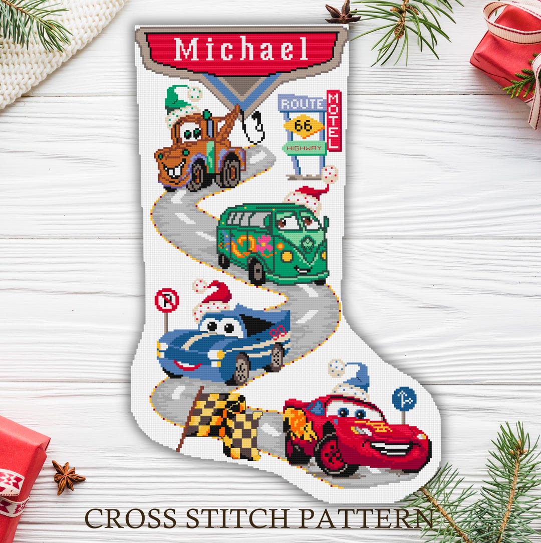 Customizable Christmas Stocking Cross Stitch Pattern: Cars Theme (PDF ...