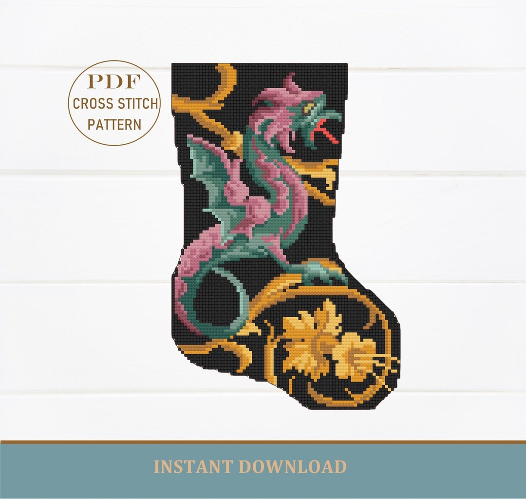 Dragon Christmas Stocking Cross Stitch Pattern: DIY Needlepoint ...