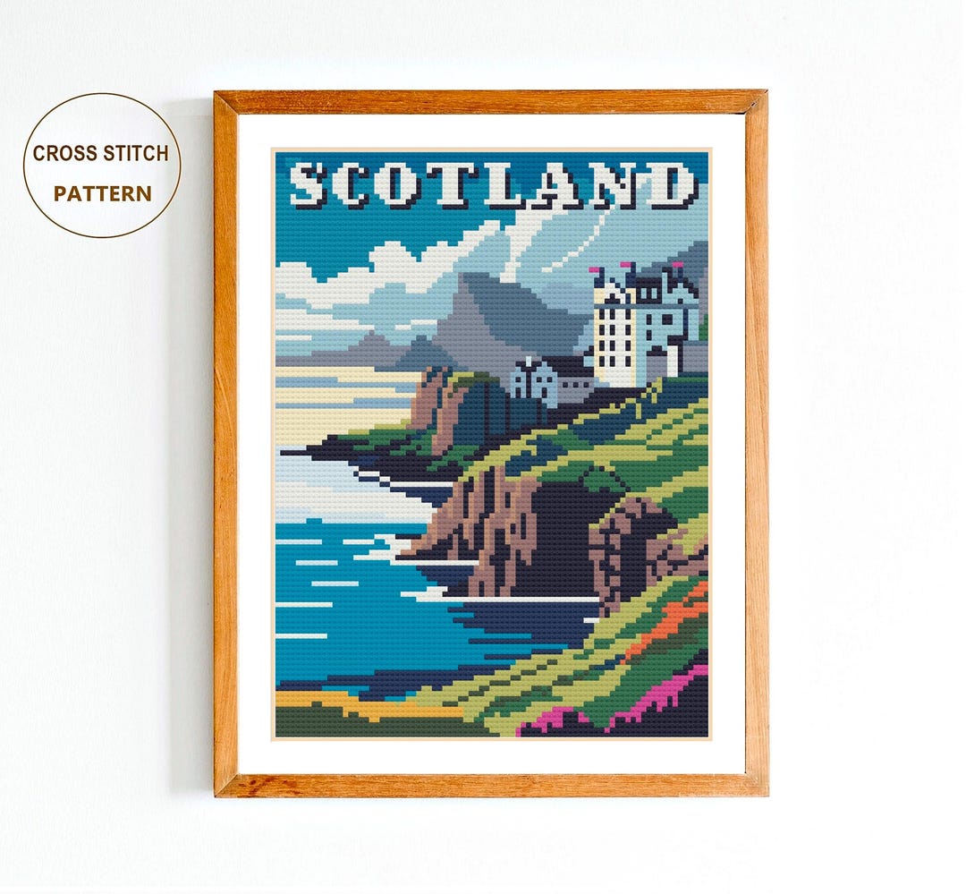 Scotland Cross Stitch Pattern / Landscape Needlepoint / Vintage Travel ...