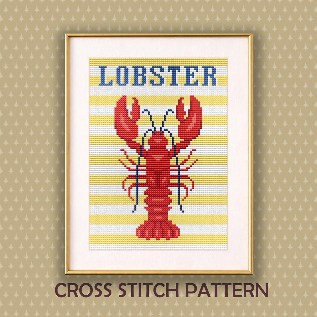 Lobster Cross Stitch Pattern - Needlepoint : Vintage Kitchen Decor ...