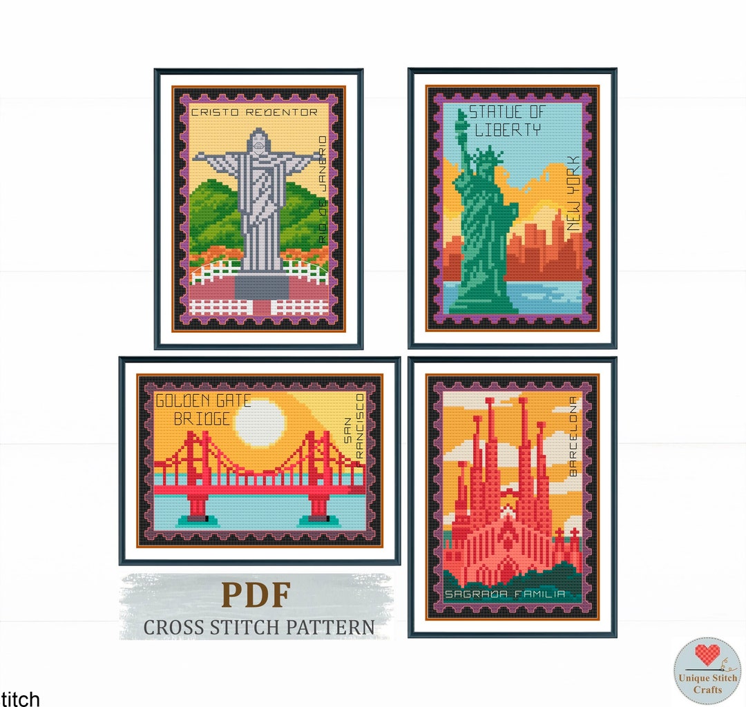 4 Famous Landmarks Cross Stitch Pattern / World Landmarks / Sagrada ...