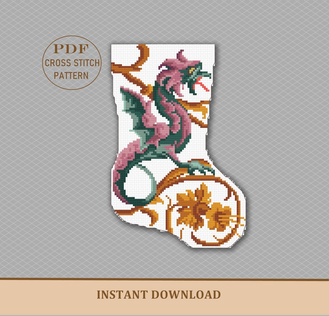 Dragon Christmas Stocking Cross Stitch Pattern: Medium Size (digital ...