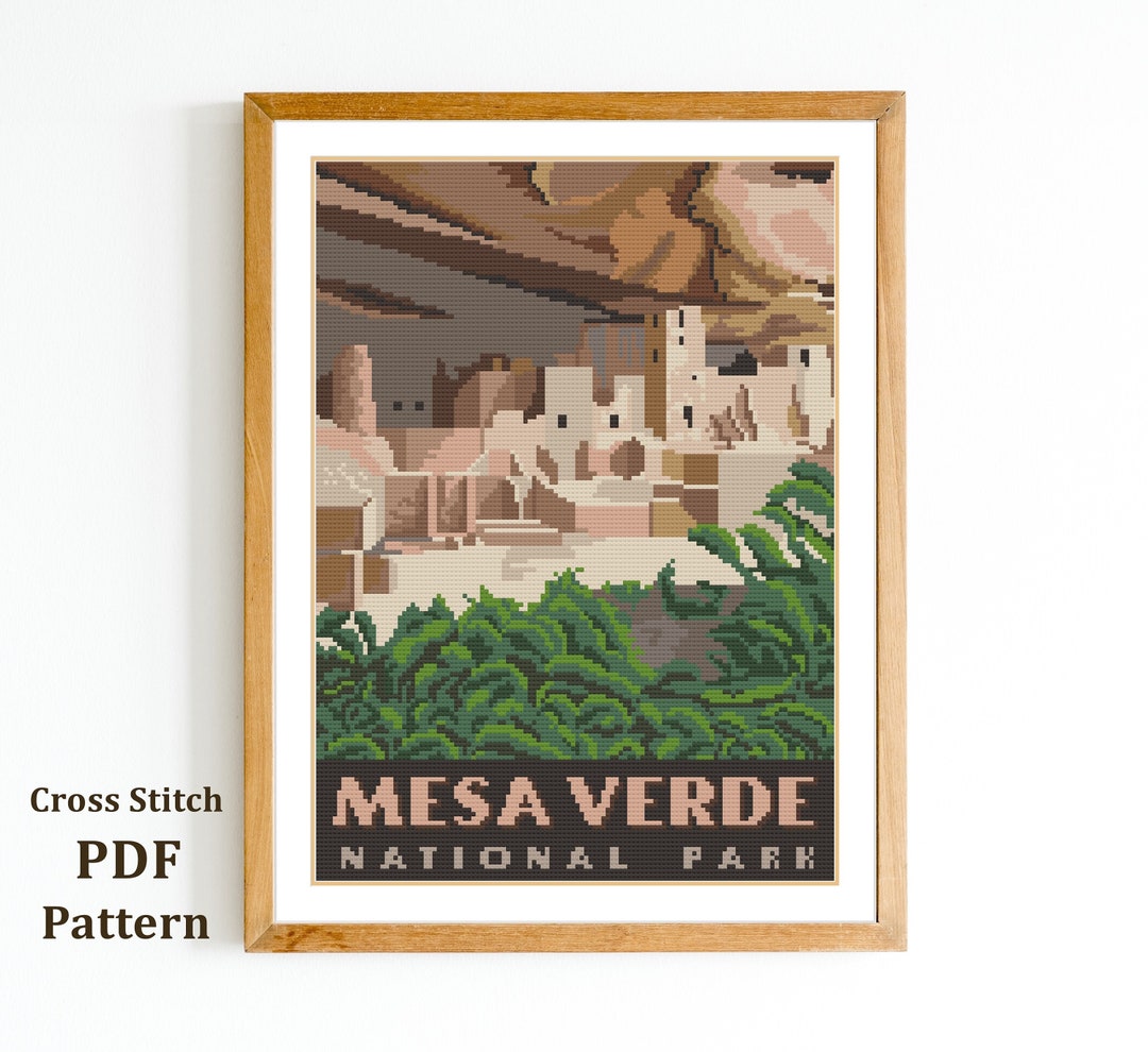 Patrón de punto de cruz de Mesa Verde / Parque Nacional / Paisaje de ...