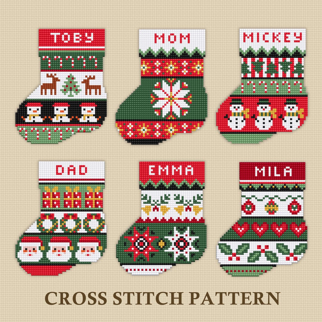 Mini Christmas Stocking Cross Stitch Pattern Set (PDF) / Needlepoint - Etsy