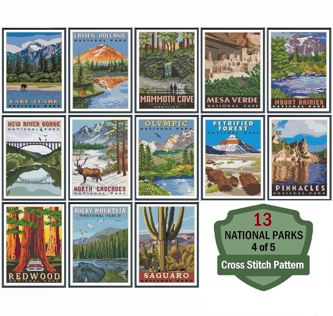 Set of 13 National Parks Cross Stitch Patterns/mount Rainier, Redwood ...