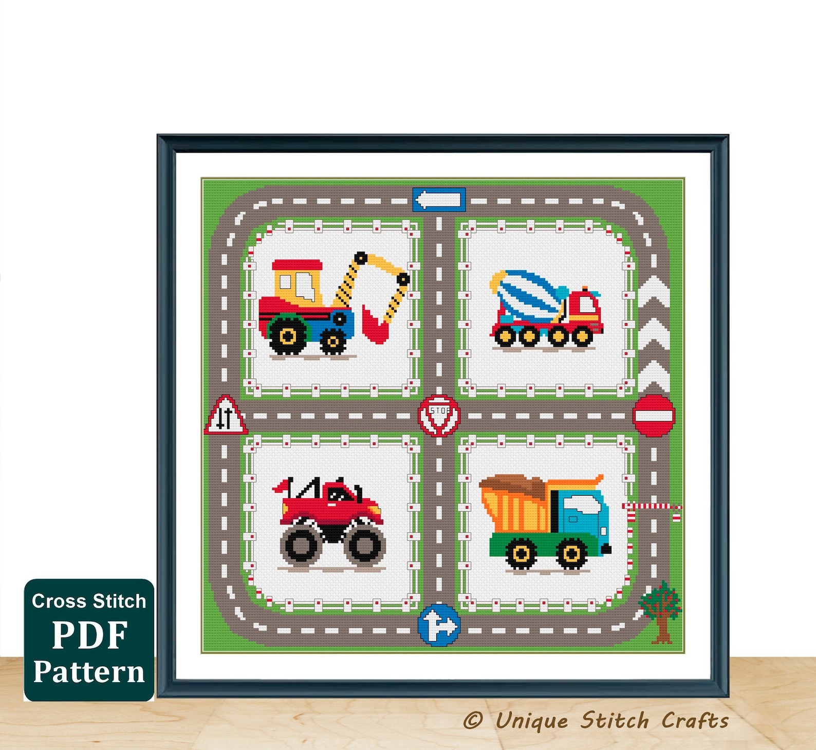 Construction Vehicles Cross Stitch Pattern: Toys Truck Excavator ...