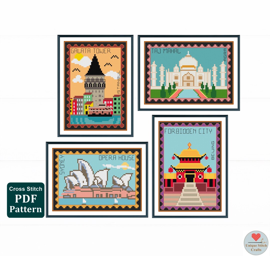 4 Famous Landmarks Cross Stitch Pattern / World Landmarks / Taj Mahal ...