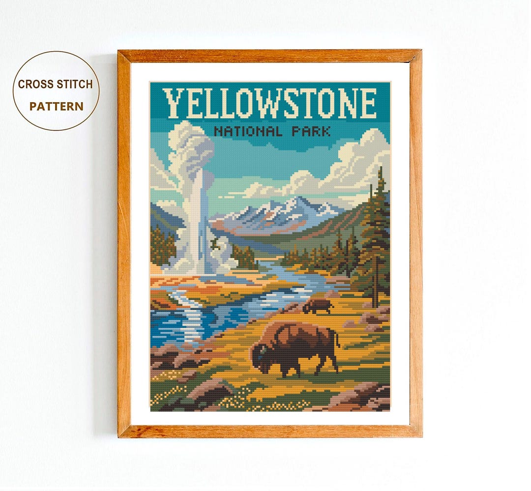 Yellowstone-2 National Park Cross Stitch Pattern: Landscape Needlepoint ...
