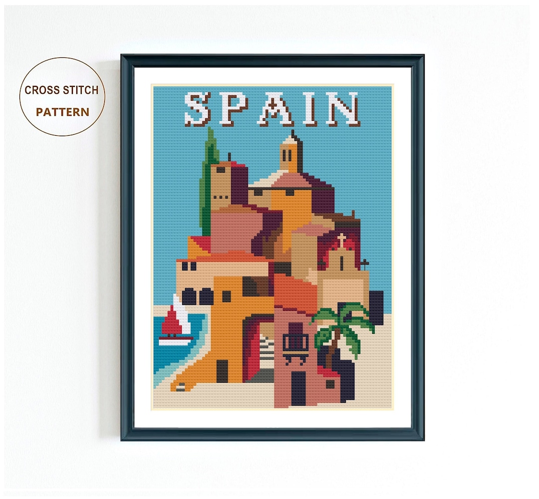 Spain Cross Stitch Pattern: Vintage Travel Landscape (instant Download ...