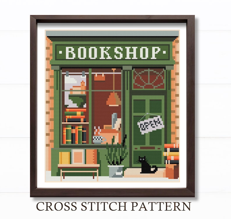 Vintage Book Shop Cross Stitch Pattern - Needlepoint - DIY Home Decor - Digital PDF Pattern - Etsy