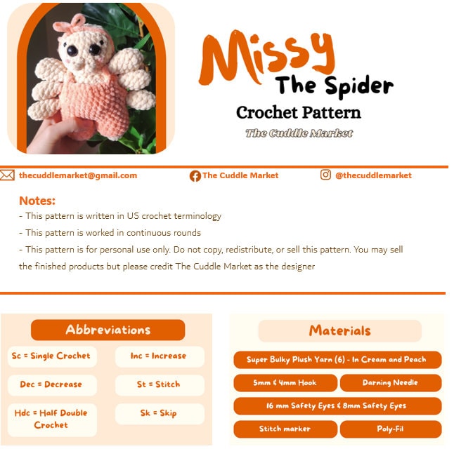 Missy the No Sew Spider Crochet PATTERN amigurumi Spider Pattern ...
