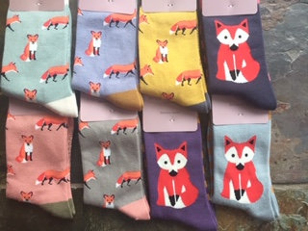 Ladies Fox Pattern Bamboo Socks in Mustard or Claret With Trim ...