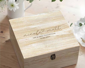 Engraved Heart Couple Keepsake Box, Personalised Wooden Wedding Memory ...