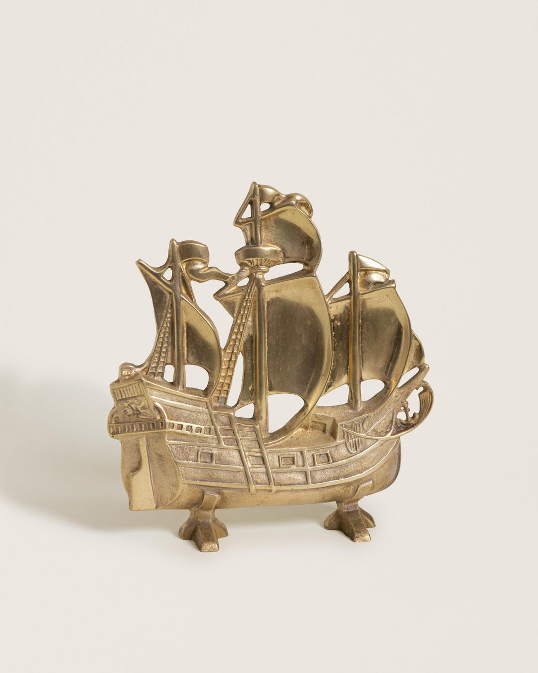 Vintage Solid Brass Colonial Ship Sailboat - Nautical Coastal Home ...