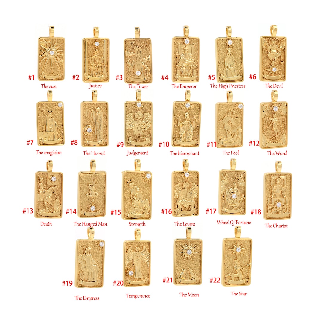 Tarot Card Pendant, Amulet Jewelry, 18K Filled Gold Tarot Card Charm ...