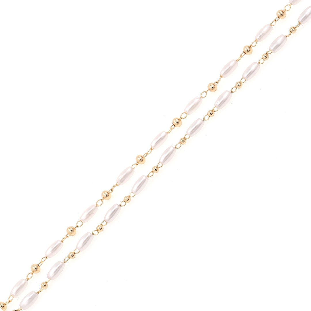 Ladies Pearl 18k Gold Plated Chain Necklace, Rice Ball Link Chain, DIY ...