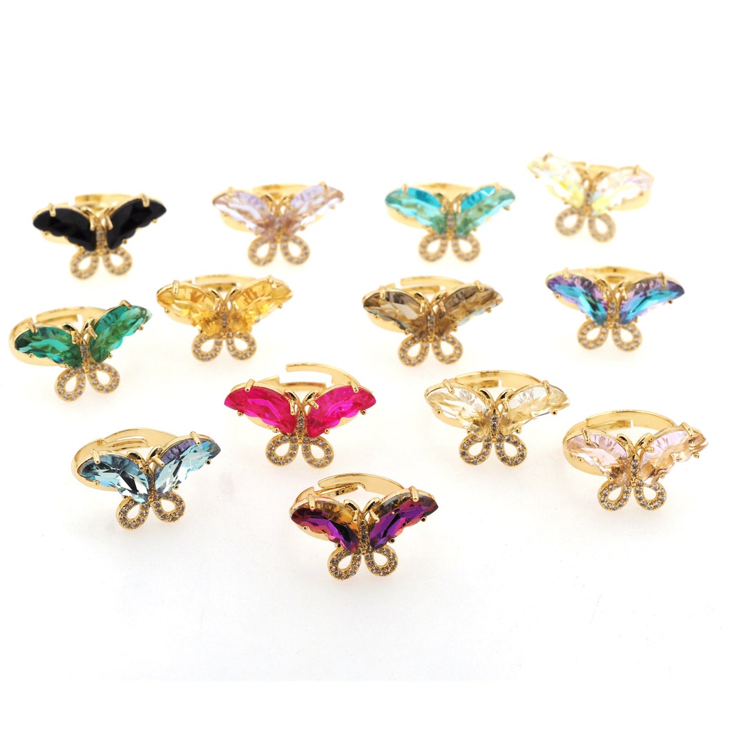 Crystal Butterfly Ring, Butterfly Ring Jewelry, 18K Gold Butterfly ...