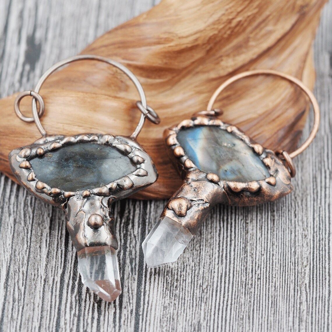 Natural Stone Crystal Bronze Welding Oval Pendant White Crystal DIY ...