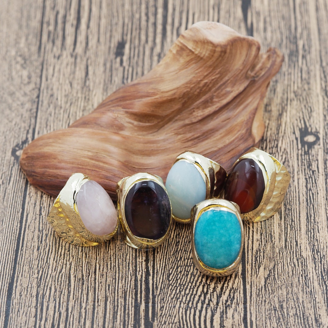 Coral Nephrite, Amethyst, Pink Crystal, Amazonite, Open Adjustable ...