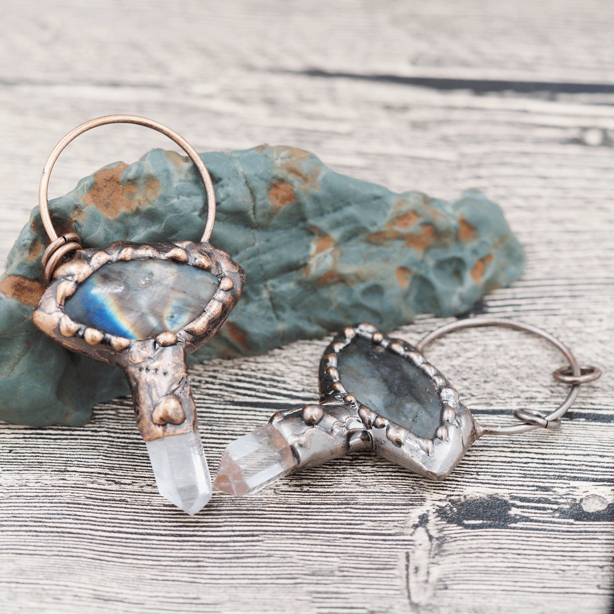 Natural Stone Crystal Bronze Welding Oval Pendant White Crystal DIY ...