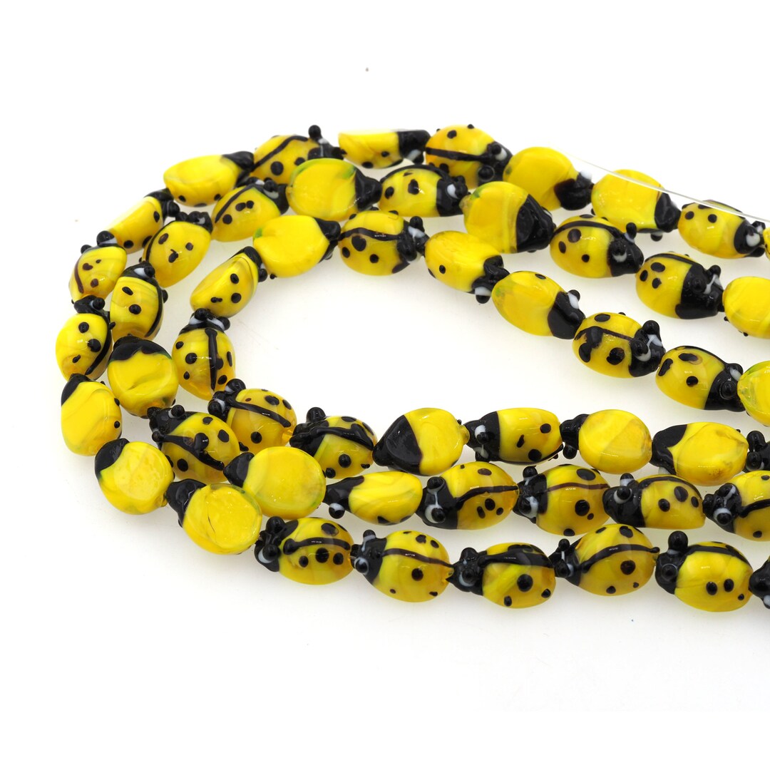 Yellow Ladybug Beads, Glazed Ladybug, Ceramic Ladybug Pendant, Ceramic ...