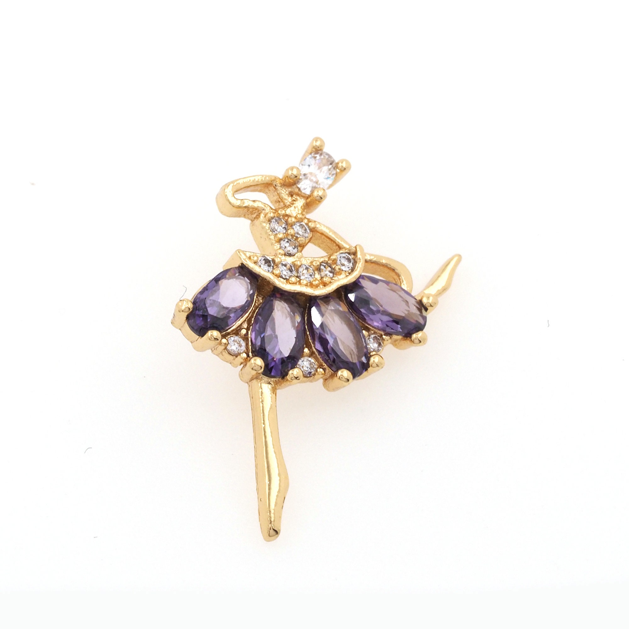 Dance Pendant, CZ Micropavé Silver Ballet Charm Necklace 18K Gold ...