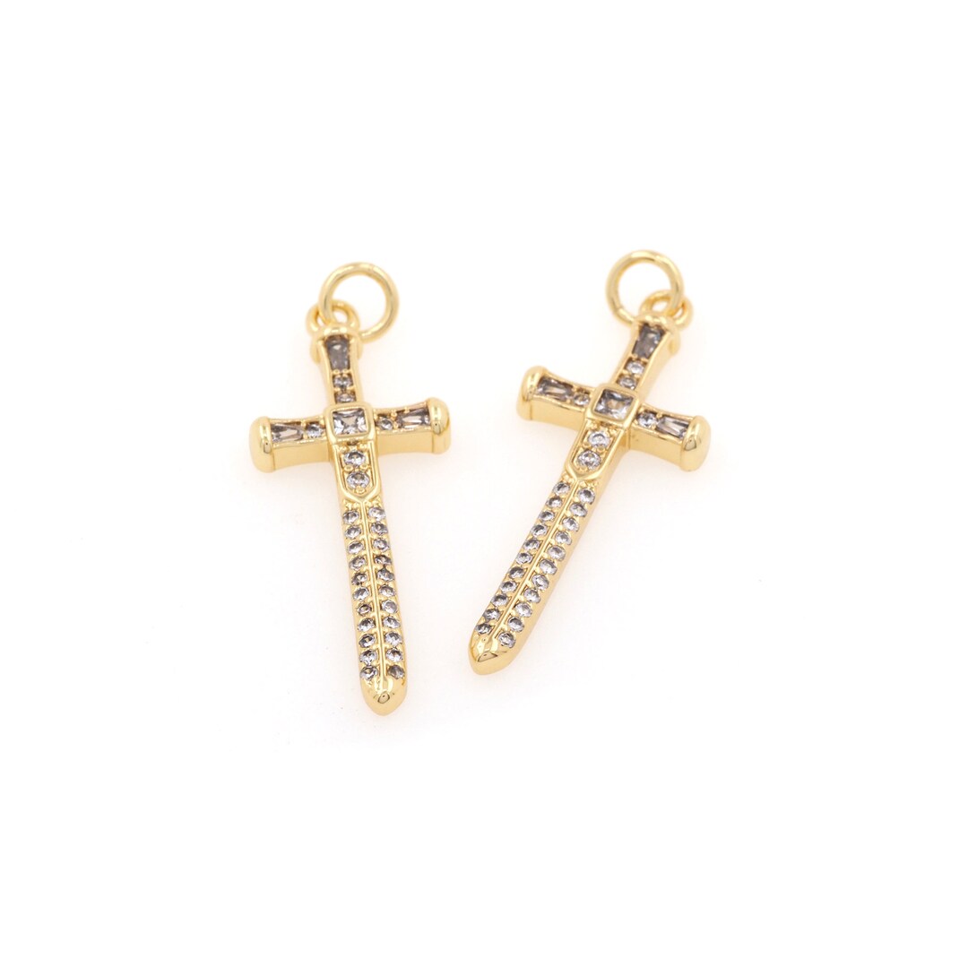 Cross Holy Cross Sword Pendant 18K Gold Plated Cubic Zirconia Inlay ...