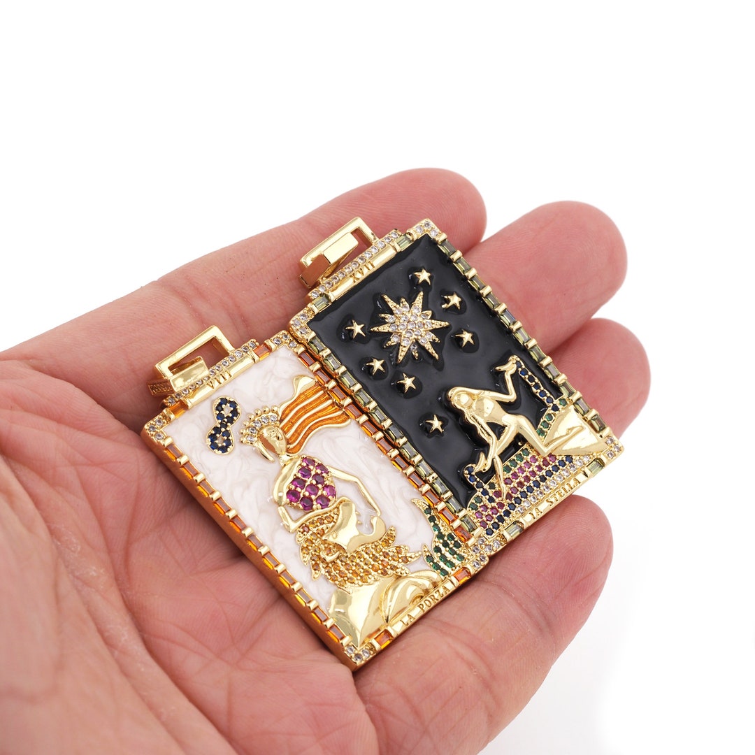 Enamel Tarot Pendant, Tarot Charm, Celestial Pendant, 18K Gold Filled ...