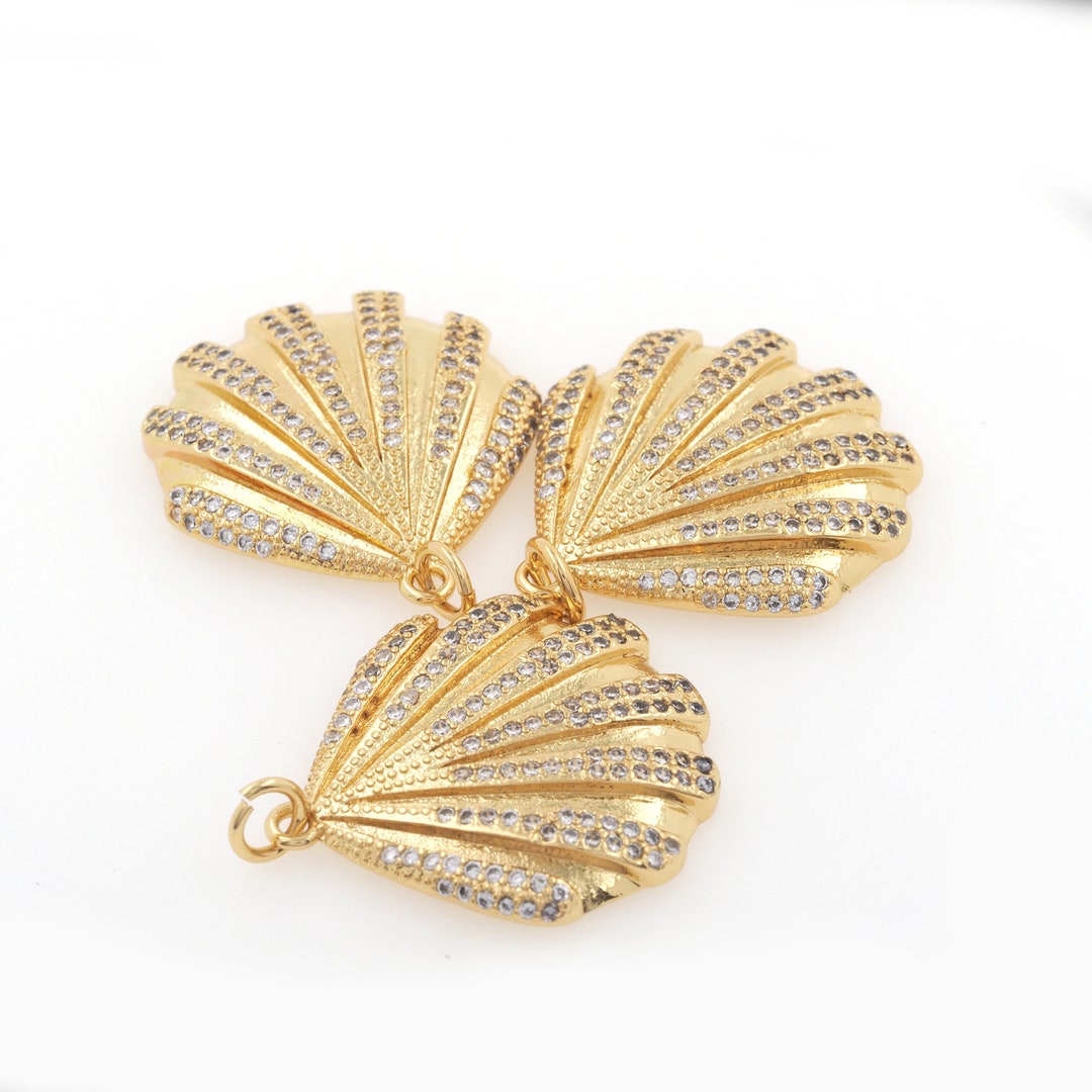 Gold Filled Clam Shell Charm CZ Micropavé, Beach Pendant, Shell Pendant ...