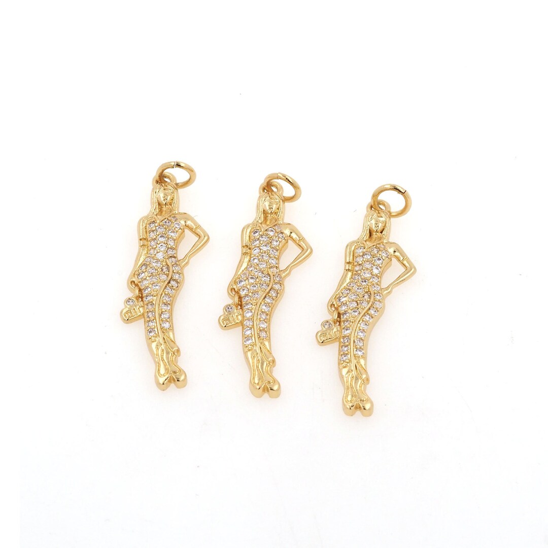 Figure Pendant, 18K Figure Pendant, Micropavé Cubic Zirconia Figure ...