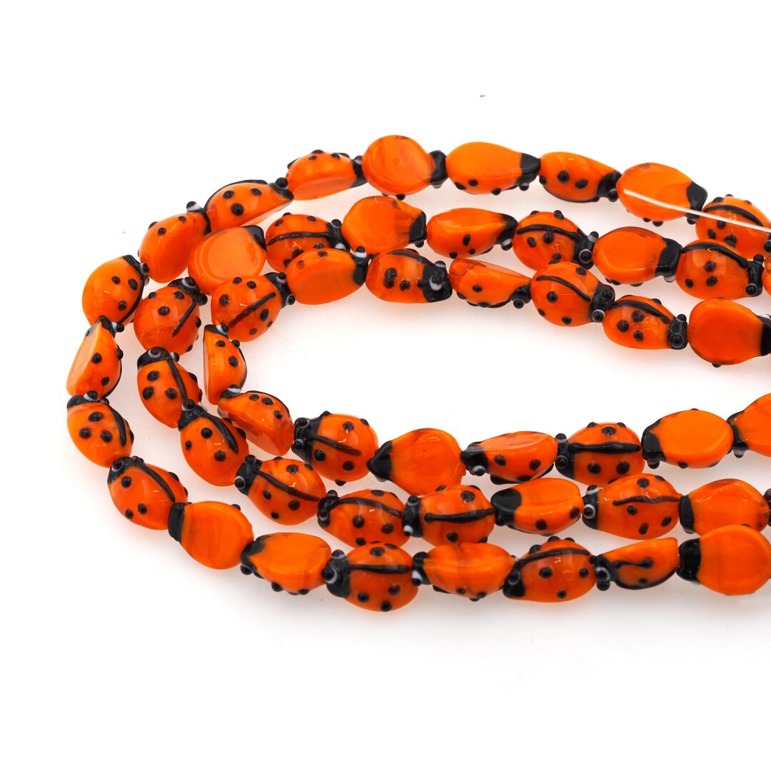 Orange Ladybug Beads, Glazed Ladybug, Ceramic Ladybug Pendant, Ceramic ...