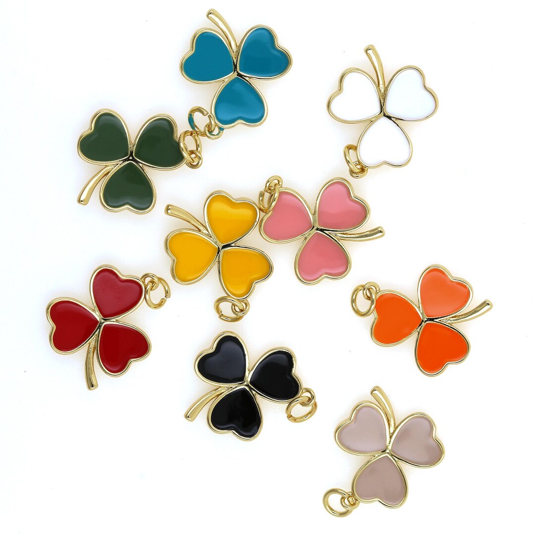 Three -leaf Grass Pendant Enamel Pendant Plant Charm 18K Gold -plated ...