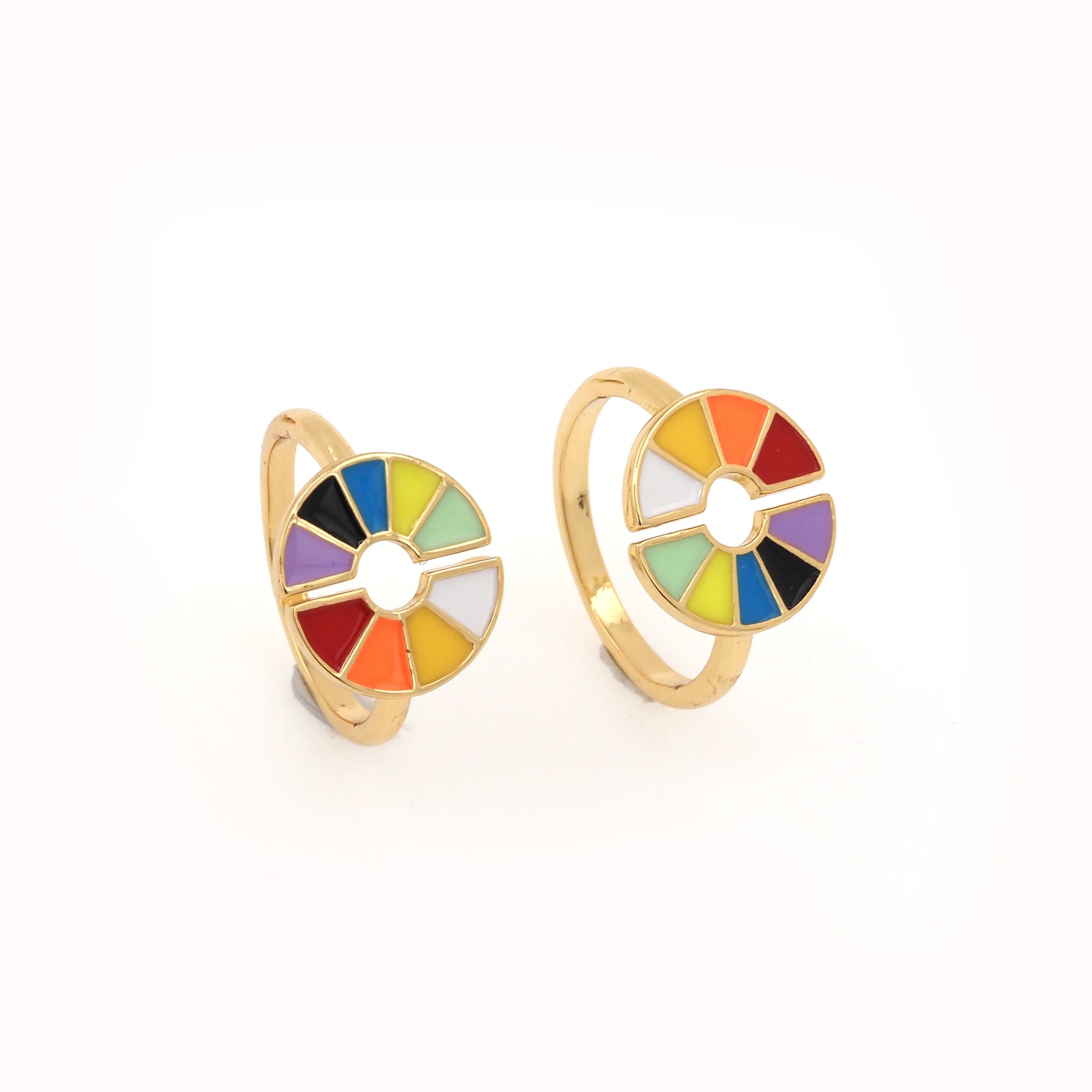 Artist Paint Toned Ring, Enamel Rainbow Ring, Toned Enamel Ring, Gold ...