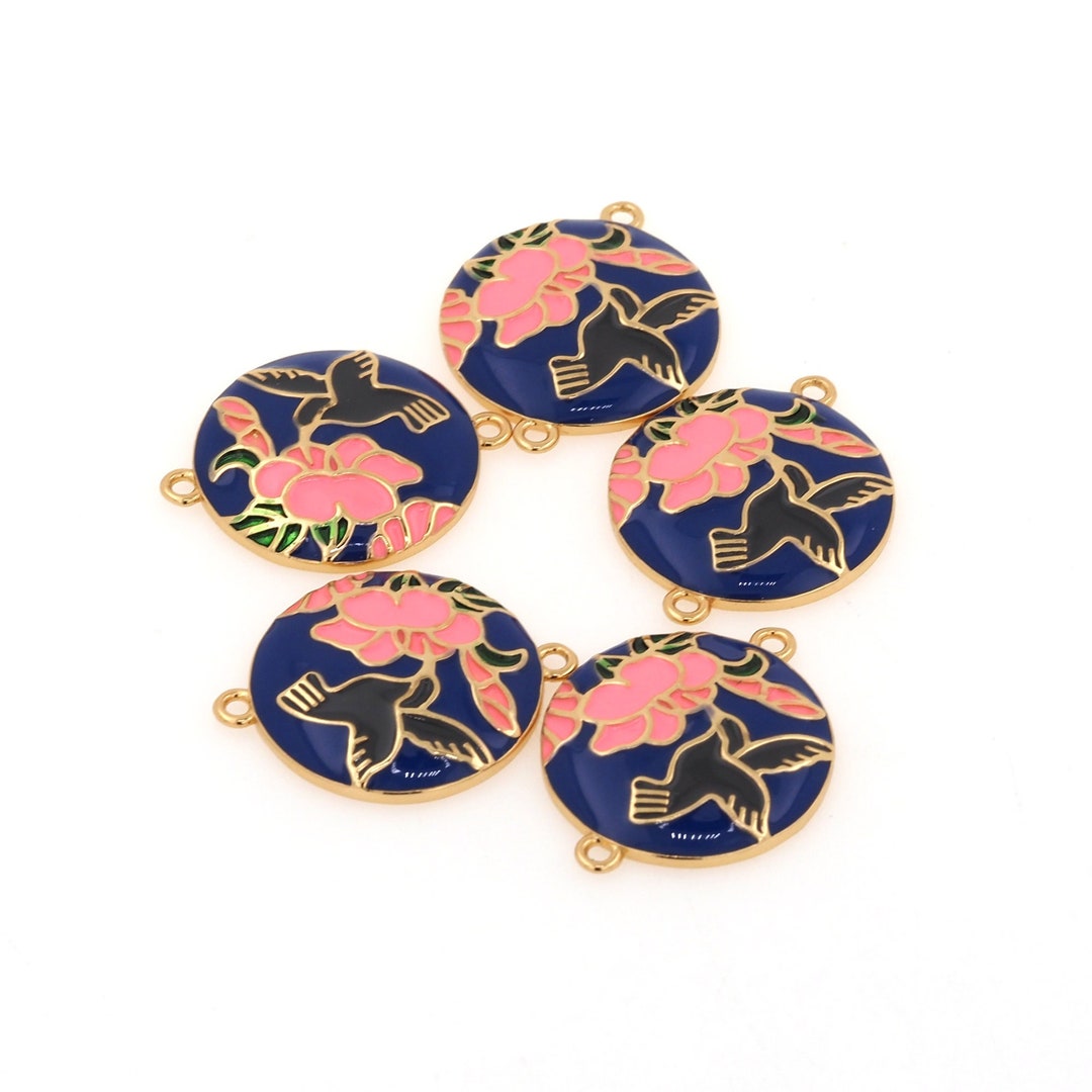 Enamel Hummingbird Connector, Round Bracelet Accessories, Disc Lily ...