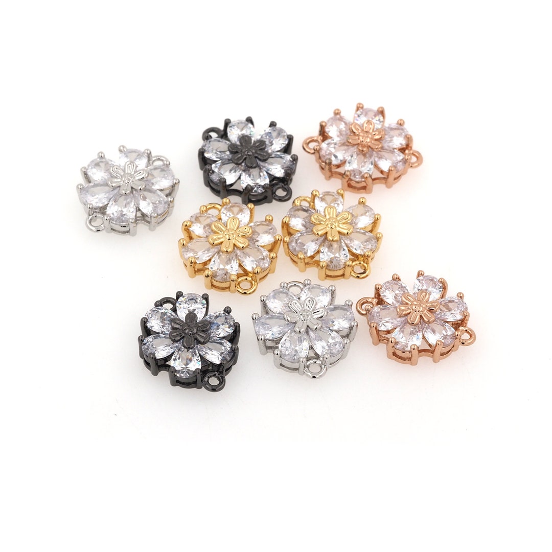 Gold Flower Connector, Micro-spread Flower Connector, CZ Flower Pendant ...