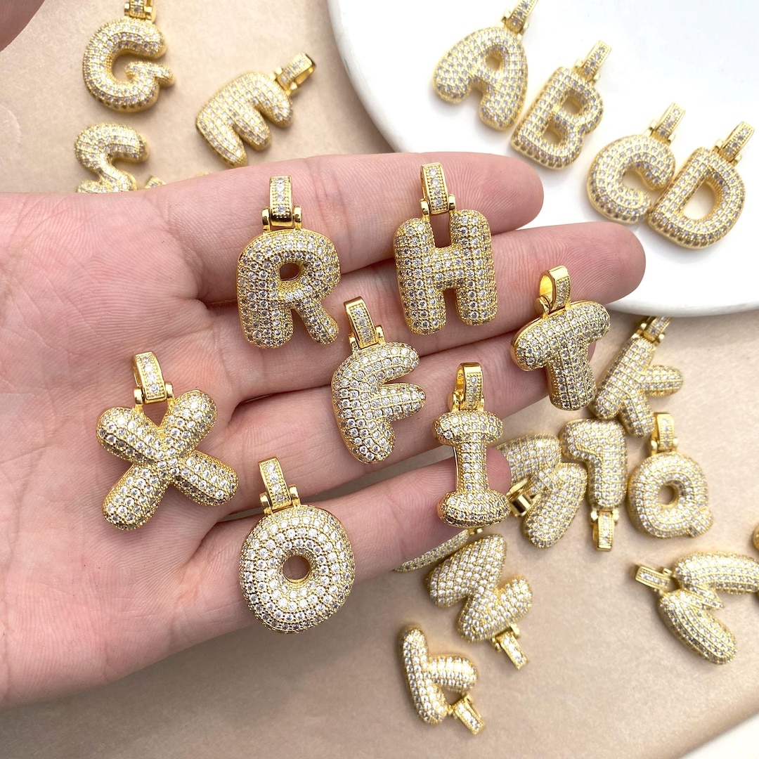 Fat Letter Pendant First Letter Hanging Luxury Jewelry CZ Charm Plating ...