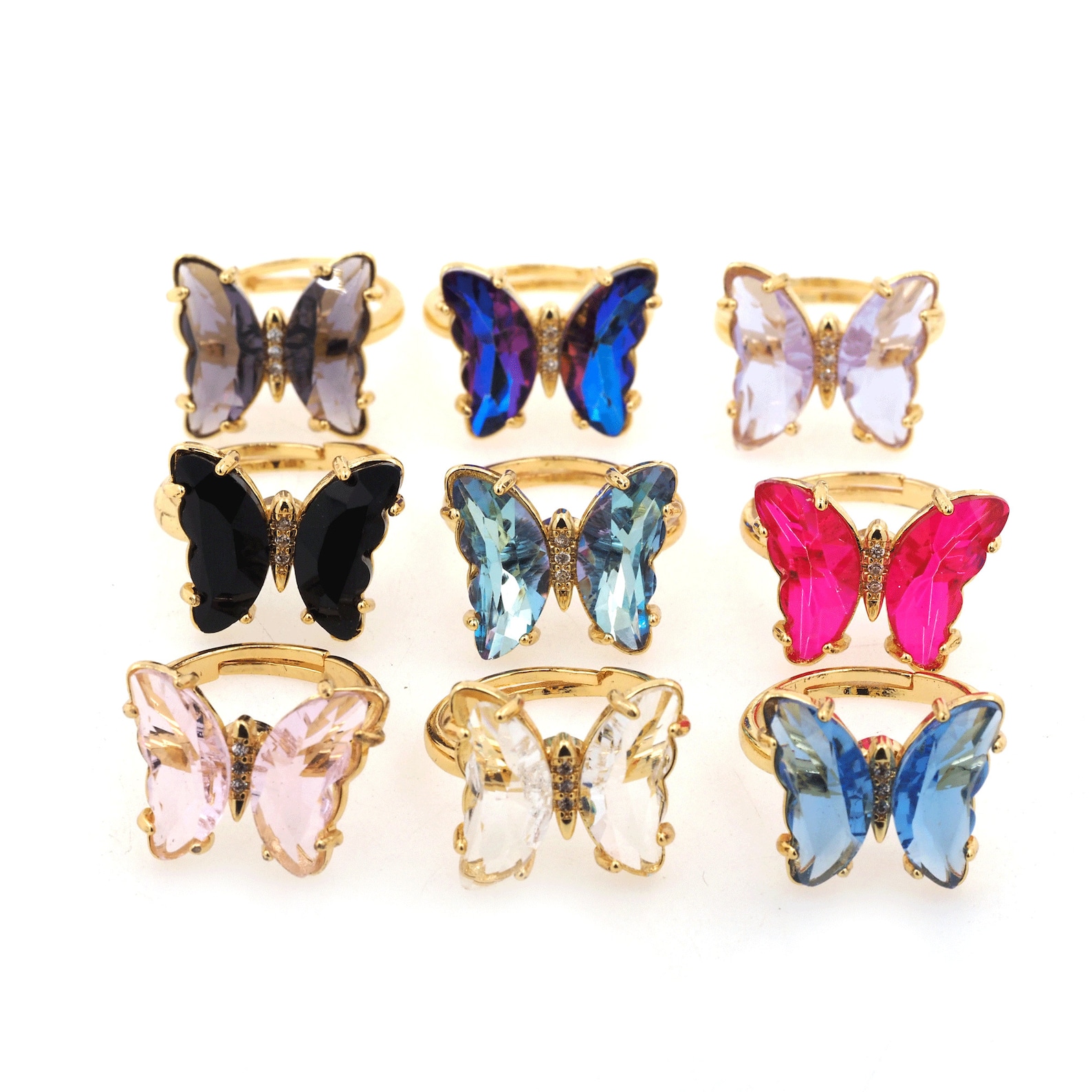 Crystal Butterfly Ring Butterfly Ring 18K Gold Filled Adjustable Ring ...