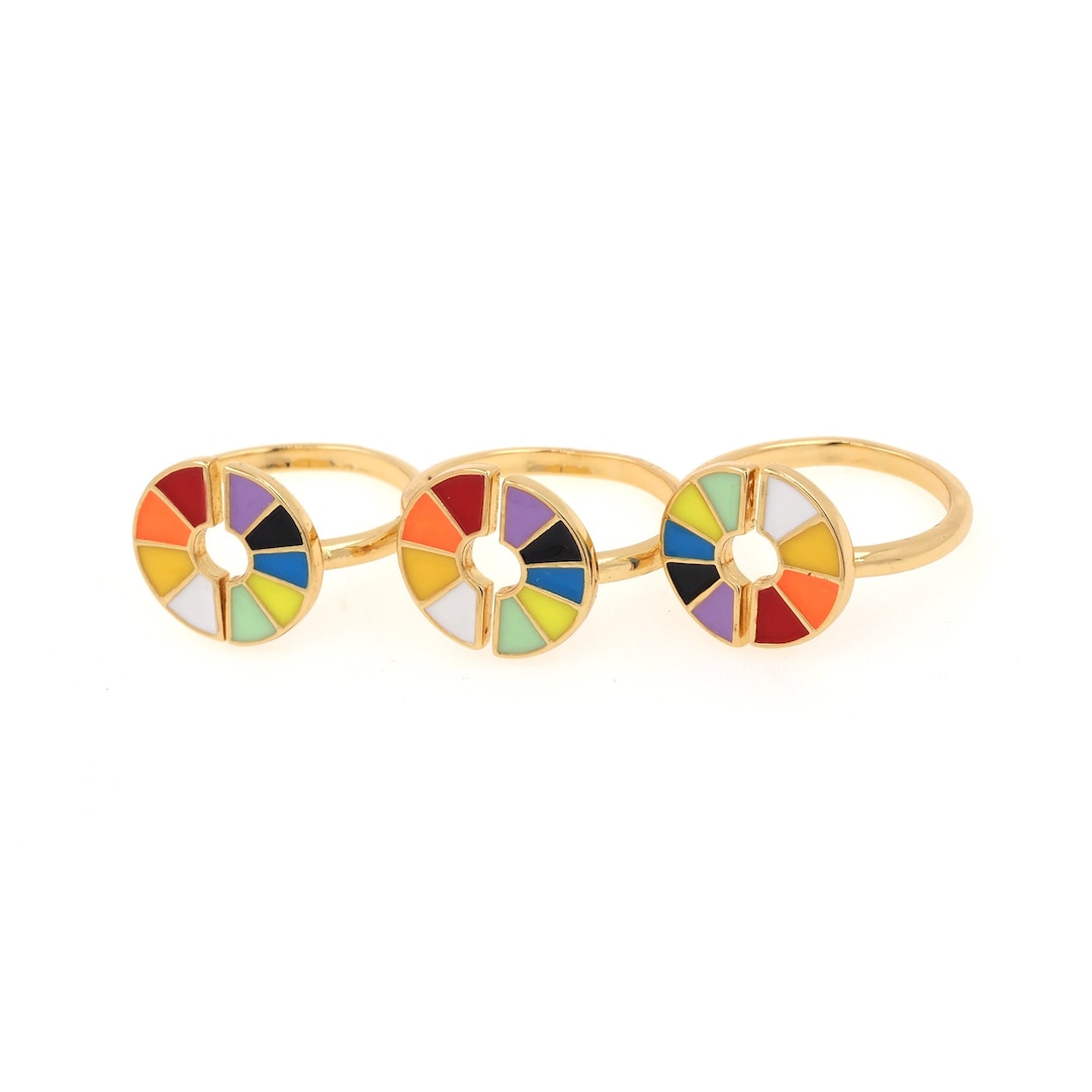 Artist Paint Toned Ring, Enamel Rainbow Ring, Toned Enamel Ring, Gold ...