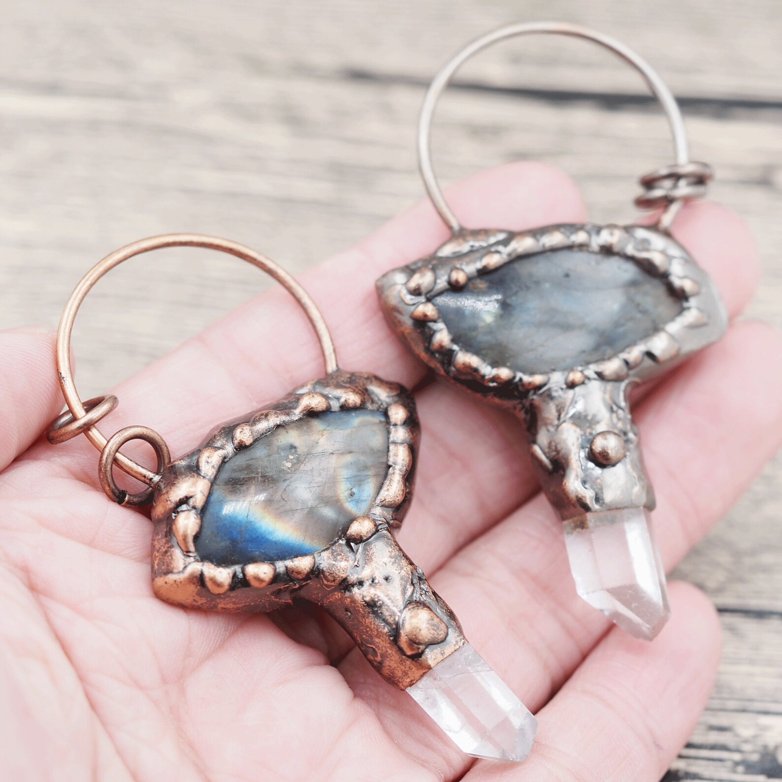 Natural Stone Crystal Bronze Welding Oval Pendant White Crystal DIY ...