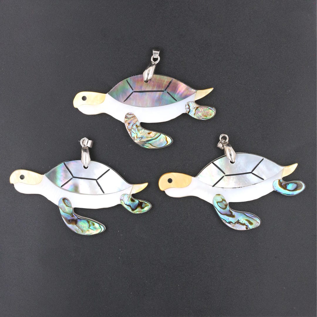 Turtle Abalone and Shell Pendant Animal Charm DIY Abalone Shell ...