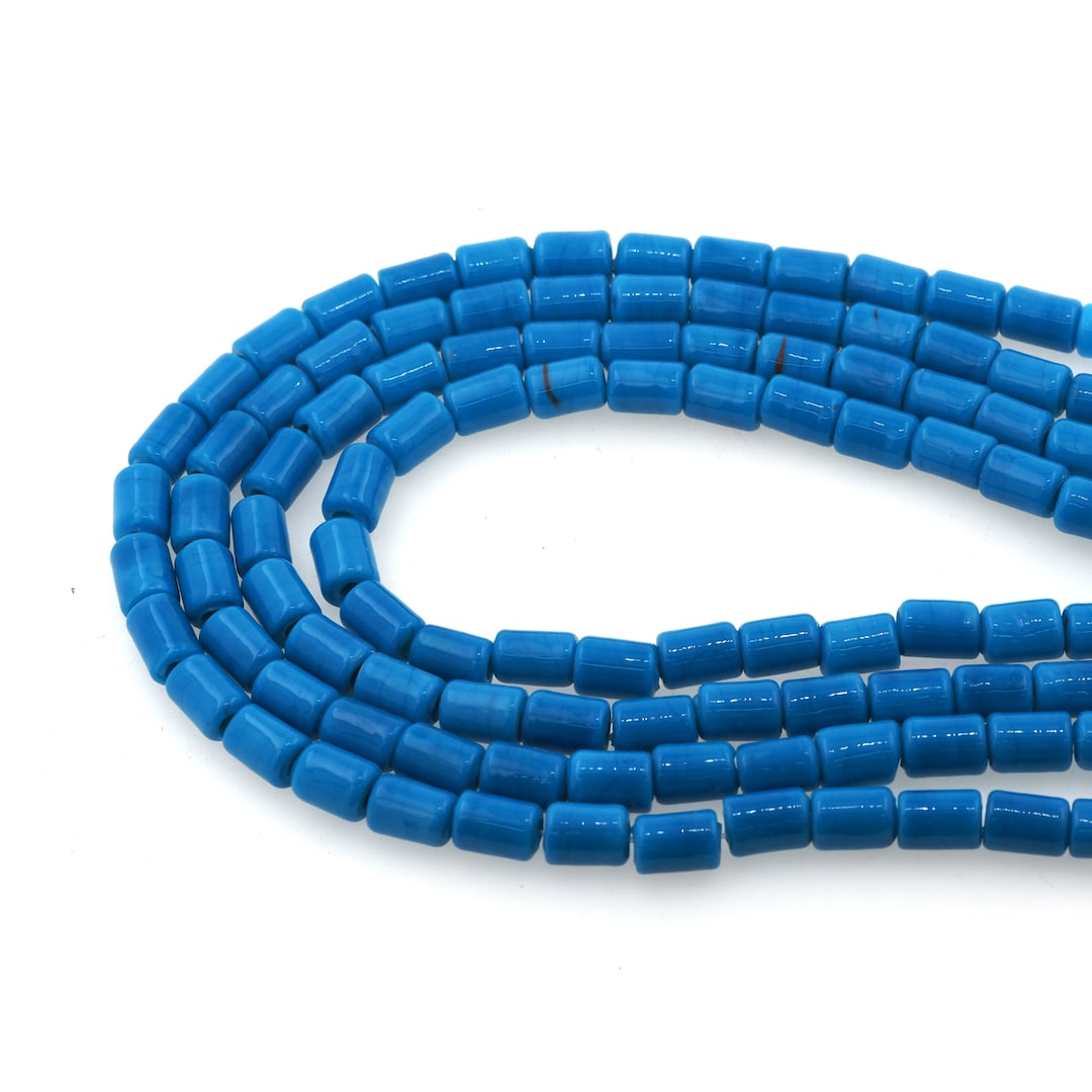 Round Tube Ballpoint Pen Blue Glazed Loose Beads, High Grade Frosted ...