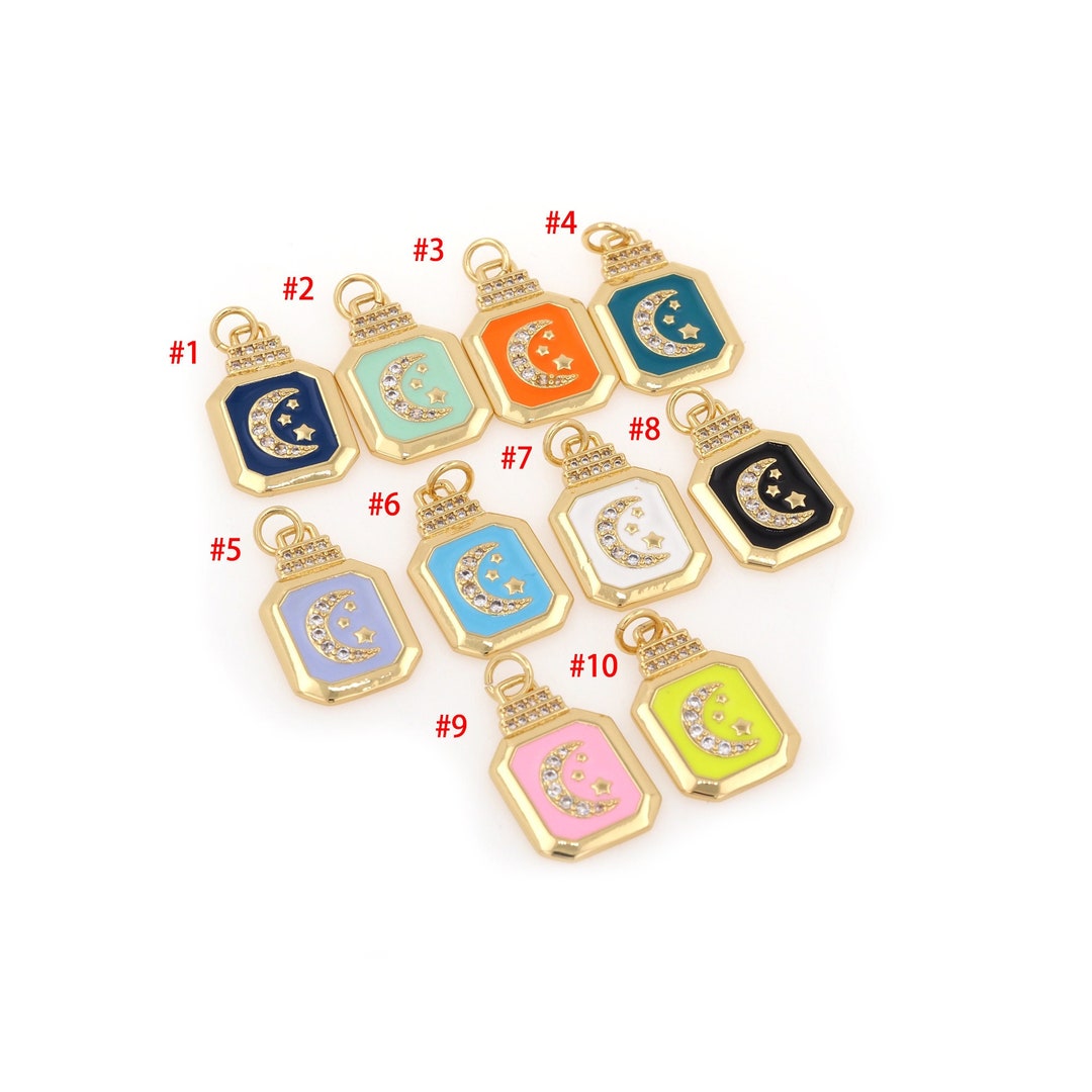 Enamel Rectangle Moon Pendant, Moon Charm,square Moon Necklace ...