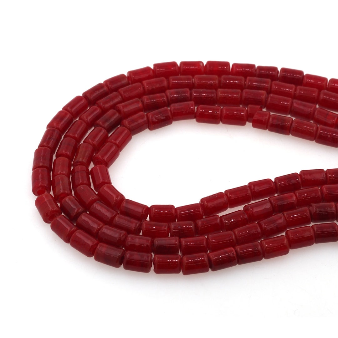 Round Tube Blood Red Glazed Loose Beads, High Grade Frosted Texture ...