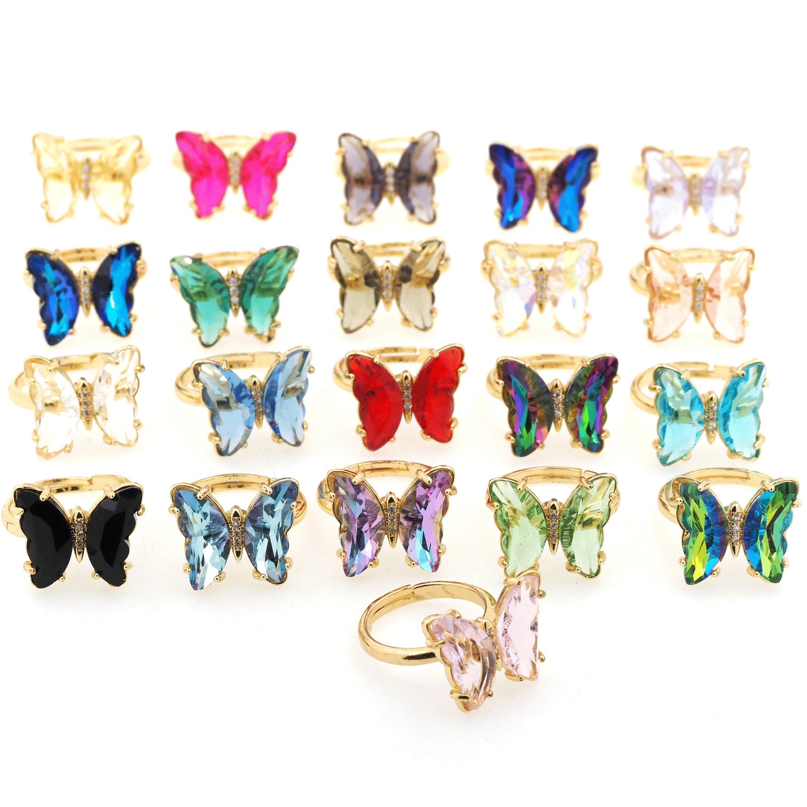 Crystal Butterfly Ring Butterfly Ring 18K Gold Filled Adjustable Ring ...