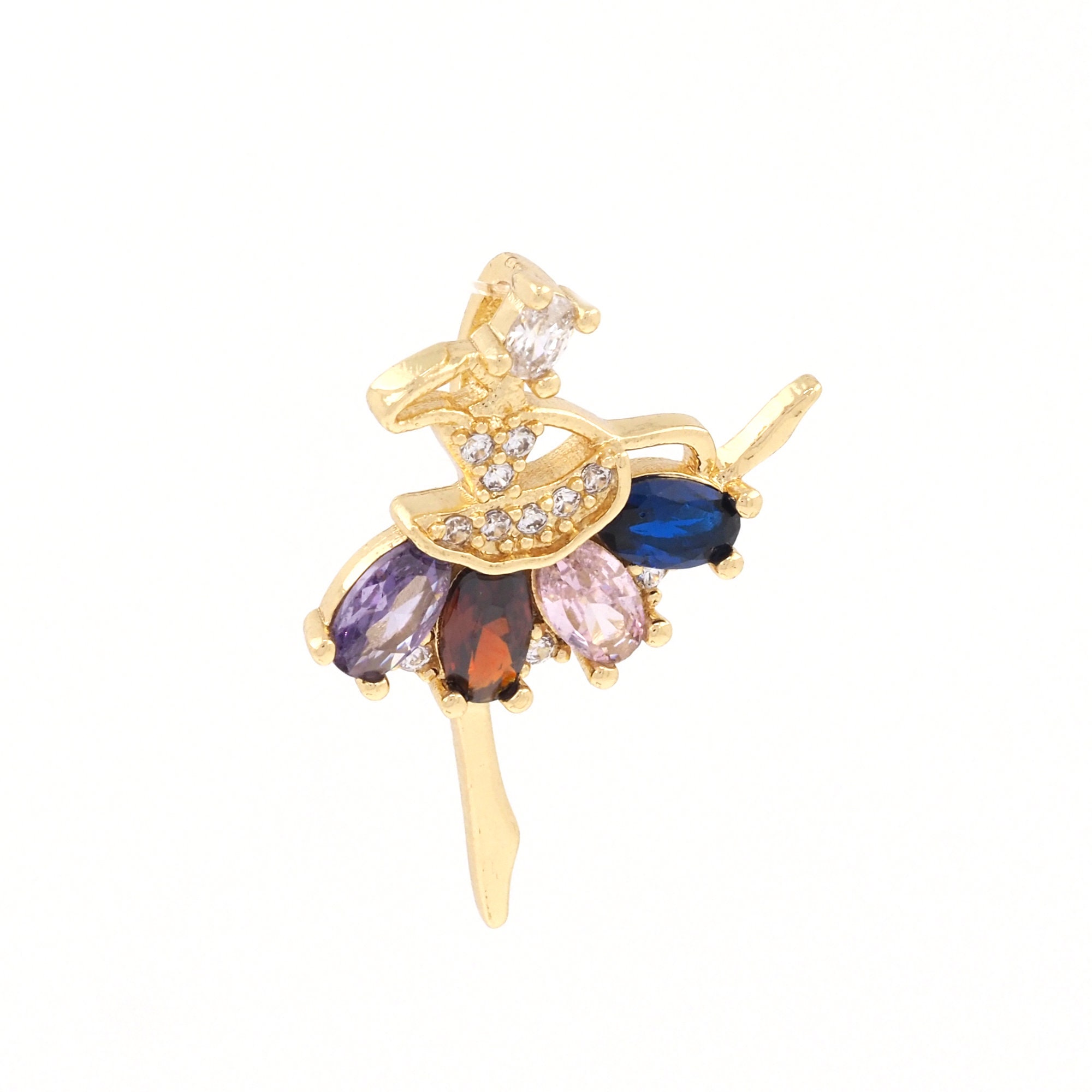 Dance Pendant, CZ Micropavé Silver Ballet Charm Necklace 18K Gold ...