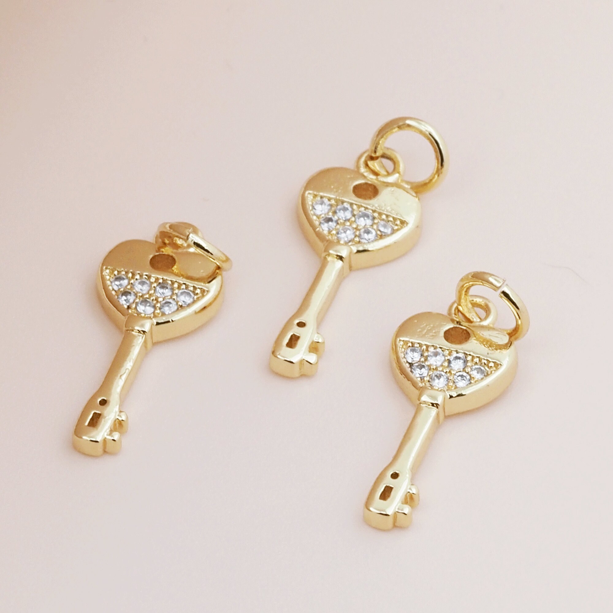 Heart -shaped Key Pendant 18K Gold Filling Pendant Heart -shaped Charm ...