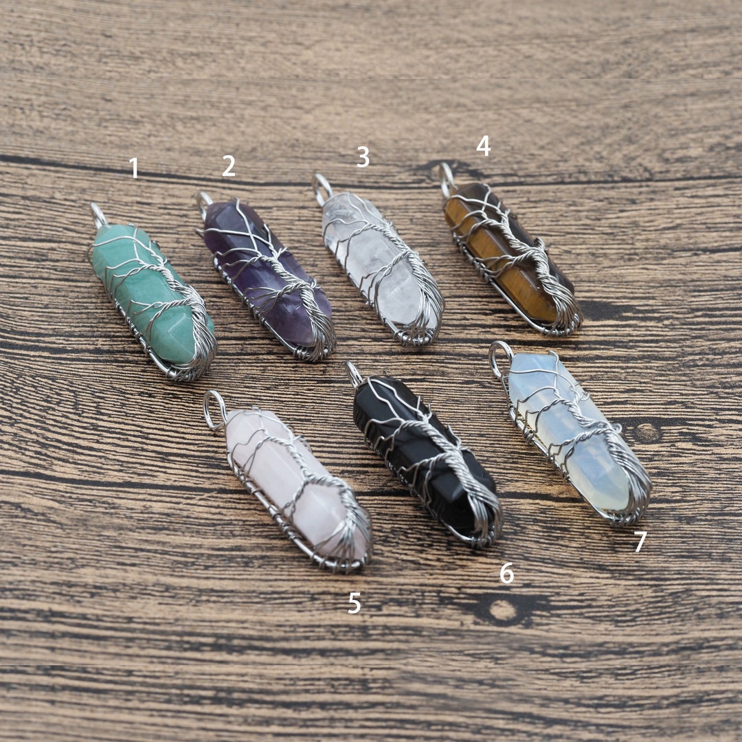 Tree of Life Natural Gemstone Pendant Crystal Tree Jewelry Healing ...