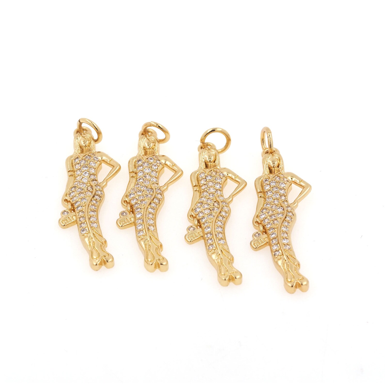 Figure Pendant, 18K Figure Pendant, Micropavé Cubic Zirconia Figure ...