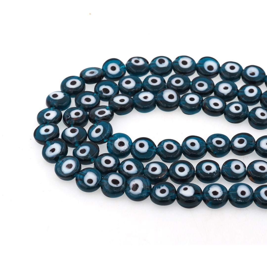 30 Pieces Black Flat Round Devil's Eye Glass Beads for Necklace ...