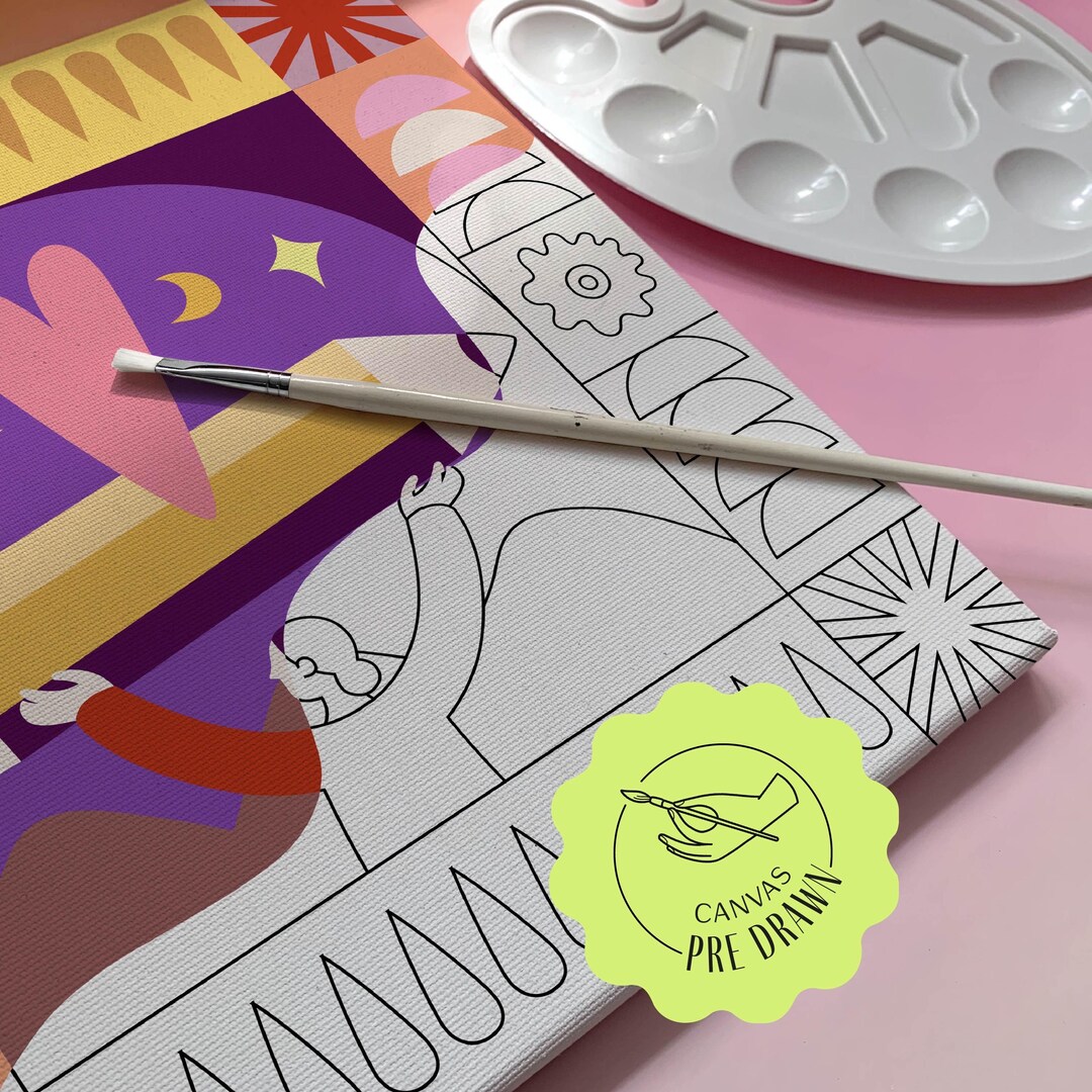 Pre Drawn Canvas for Coloring, Beginner Easy DIY Painting, Unique Wall ...
